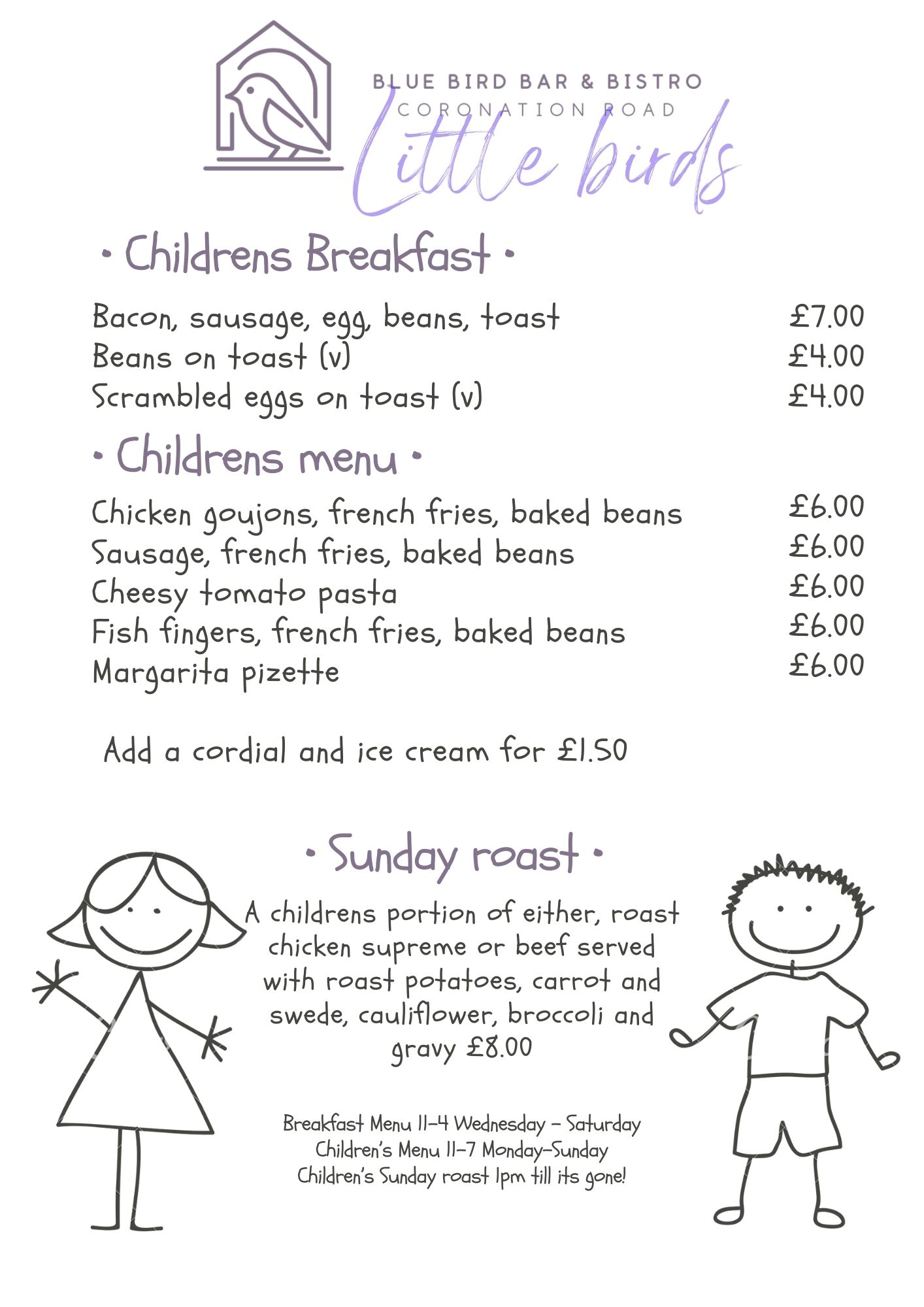 Blue bird bar & bistro - Menus